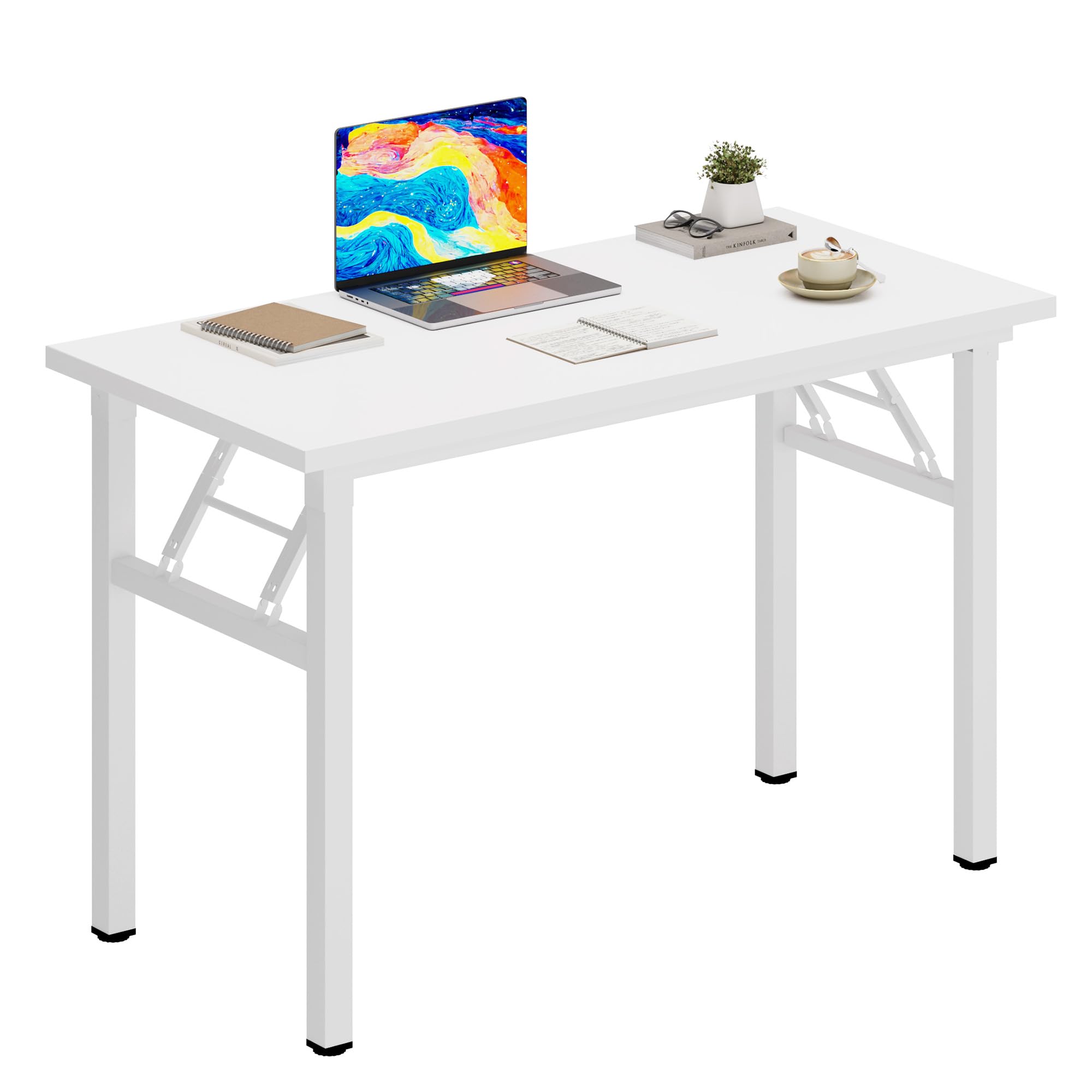 DlandHome Folding Desk Small Desk 31.5 inches Small Computer Desk for Home Office Folding Table Writing Table for Small Spaces No Assembly Required White & White Frame