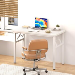 DlandHome Folding Desk Small Desk 31.5 inches Small Computer Desk for Home Office Folding Table Writing Table for Small Spaces No Assembly Required White & White Frame