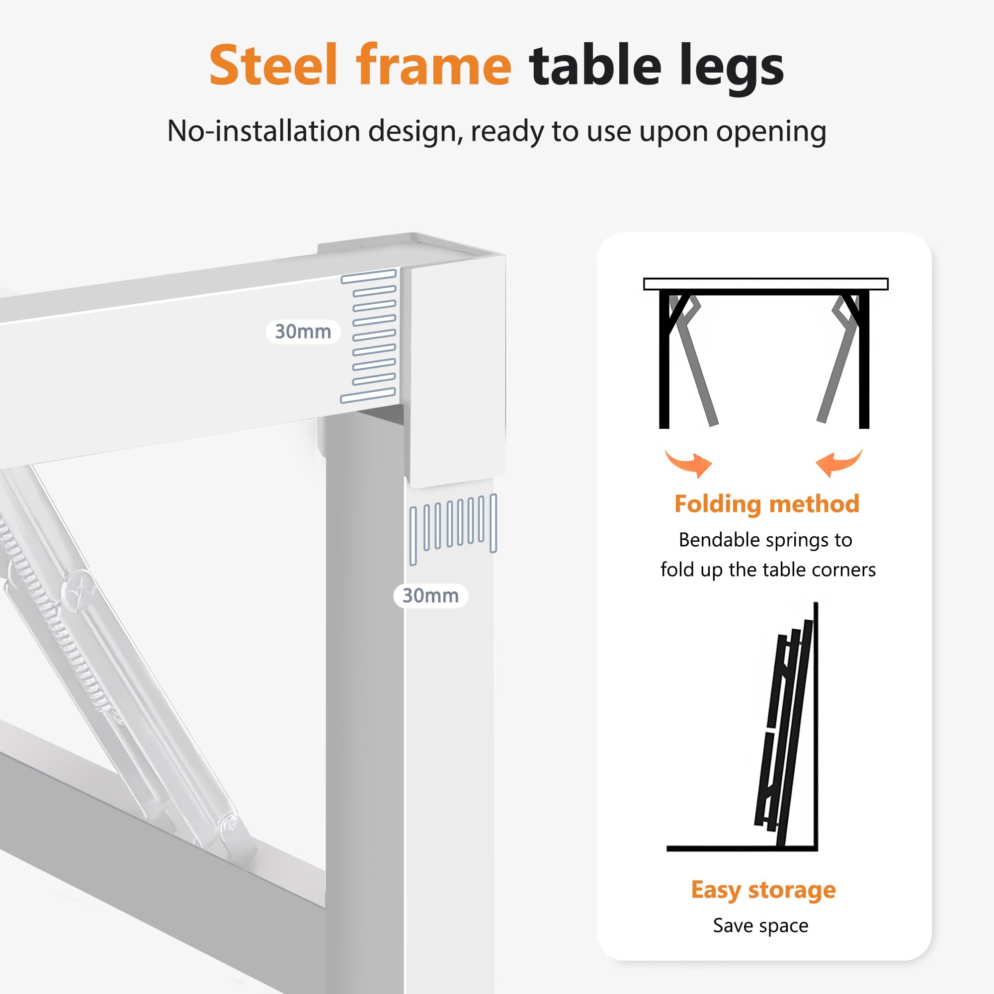 DlandHome Folding Desk Small Desk 31.5 inches Small Computer Desk for Home Office Folding Table Writing Table for Small Spaces No Assembly Required White & White Frame