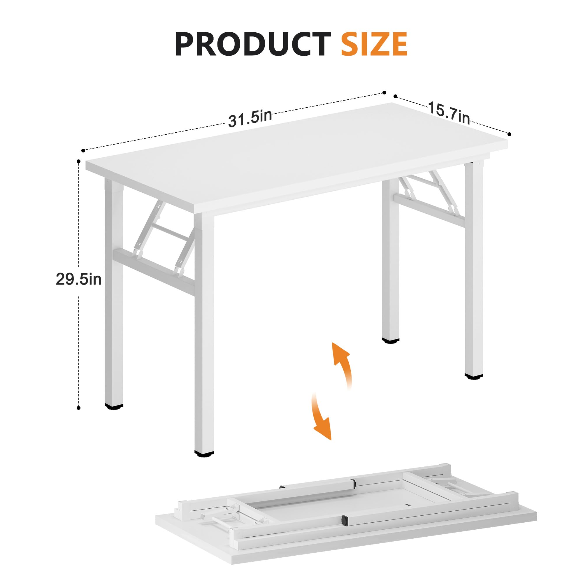 DlandHome Folding Desk Small Desk 31.5 inches Small Computer Desk for Home Office Folding Table Writing Table for Small Spaces No Assembly Required White & White Frame