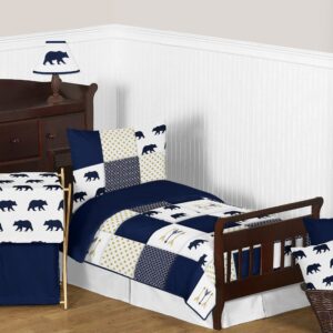 Sweet Jojo Designs Woodland Bear Boy Baby Playmat Tummy Time Infant Play Mat - Navy Blue and White