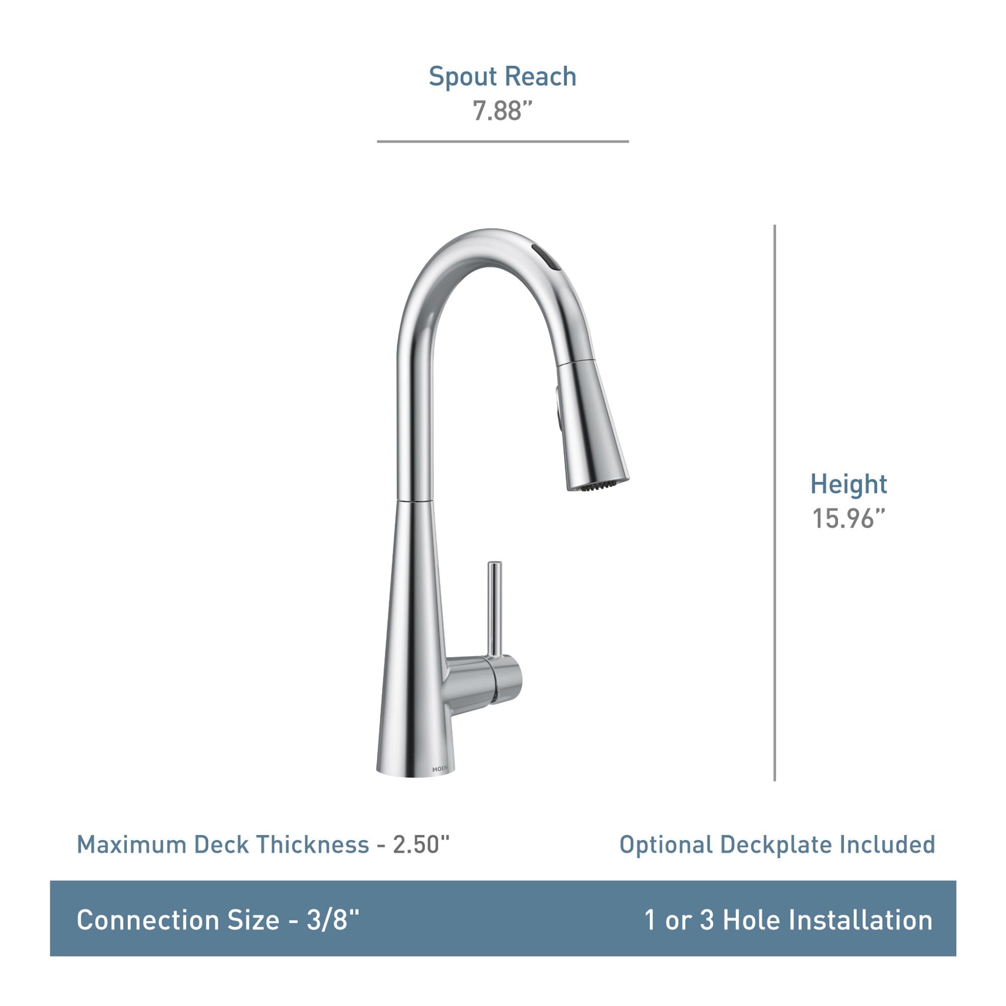 Moen 7864EVBLS Sleek Smart Touchless Pull Down Sprayer Kitchen Faucet with Voice Control and Power Boost, Size, Spot Resist Black Stainless