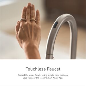 Moen 7864EVBLS Sleek Smart Touchless Pull Down Sprayer Kitchen Faucet with Voice Control and Power Boost, Size, Spot Resist Black Stainless