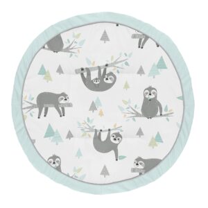 sweet jojo designs blue sloth boy girl baby playmat tummy time infant play mat - turquoise, grey and green jungle leaf botanical rainforest