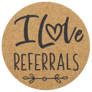 round 1.5" kraft paper stickers (roll of 500, i love referrals)