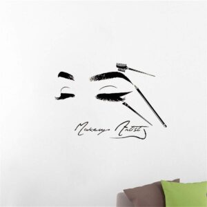 makeyes beauty salon baber wall decals beauty face art design sticker home room decor wall decal babershop women makeup vinyl decoration ymx52 (black, 42x28cm)