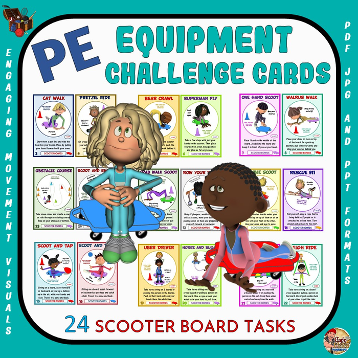 PE Equipment Challenge Cards: 24 Scooter Board Tasks- Great for Distance Learning