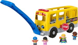 fisher-price little people toddler learning toy big yellow school bus with lights sounds & smart stages, 4 figures, ages 1+ years