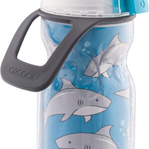 O2COOL Mist 'N Sip Kids Misting Water Bottle 2-in-1 Mist And Sip Function With No Leak Pull Top Spout 12oz (Sharks)