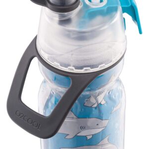 O2COOL Mist 'N Sip Kids Misting Water Bottle 2-in-1 Mist And Sip Function With No Leak Pull Top Spout 12oz (Sharks)