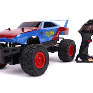 Jada Toys Marvel Spider-Man Dodge Charger Daytona 4x4 Elite R/C with Turbo Boost USB Charging and Batteries Included (30761), Blue, Red