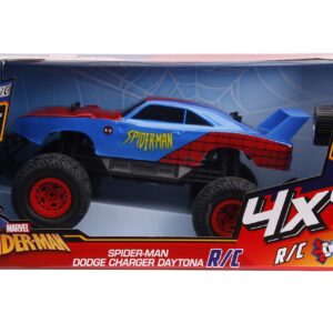 Jada Toys Marvel Spider-Man Dodge Charger Daytona 4x4 Elite R/C with Turbo Boost USB Charging and Batteries Included (30761), Blue, Red