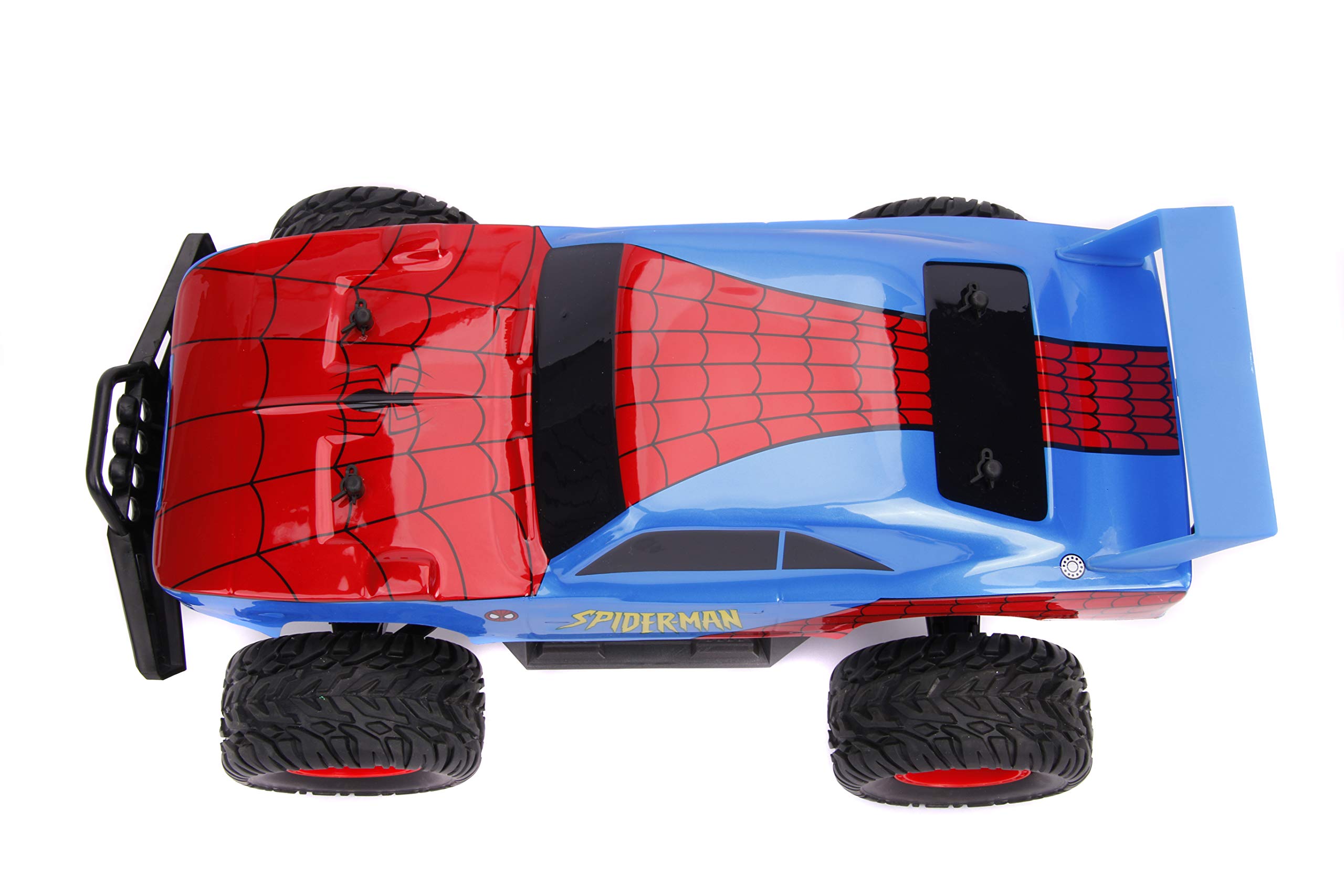 Jada Toys Marvel Spider-Man Dodge Charger Daytona 4x4 Elite R/C with Turbo Boost USB Charging and Batteries Included (30761), Blue, Red