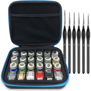 pixiss model paint storage case for testors paints (holds 30 bottles) with 6 fine detail miniatures paint brushes, watercolor (paint not included)