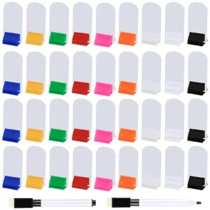 meetory 112 pcs blank game board markers and game card stands with black marker pens, 65 plastic token cards diy game markers with 45 multi-color card stands for party favor