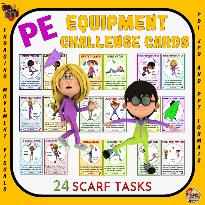 PE Equipment Challenge Cards: 24 Scarf Tasks- Great for Distance Learning