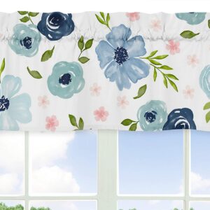 Sweet Jojo Designs Navy Blue and Pink Watercolor Floral Window Treatment Valance - Blush, Green and White Shabby Chic Rose Flower