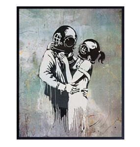 banksy diver lovers graffiti picture - 8x10 photo - chic decor for beach house, lake home, dorm - cool street art gift - unframed poster print