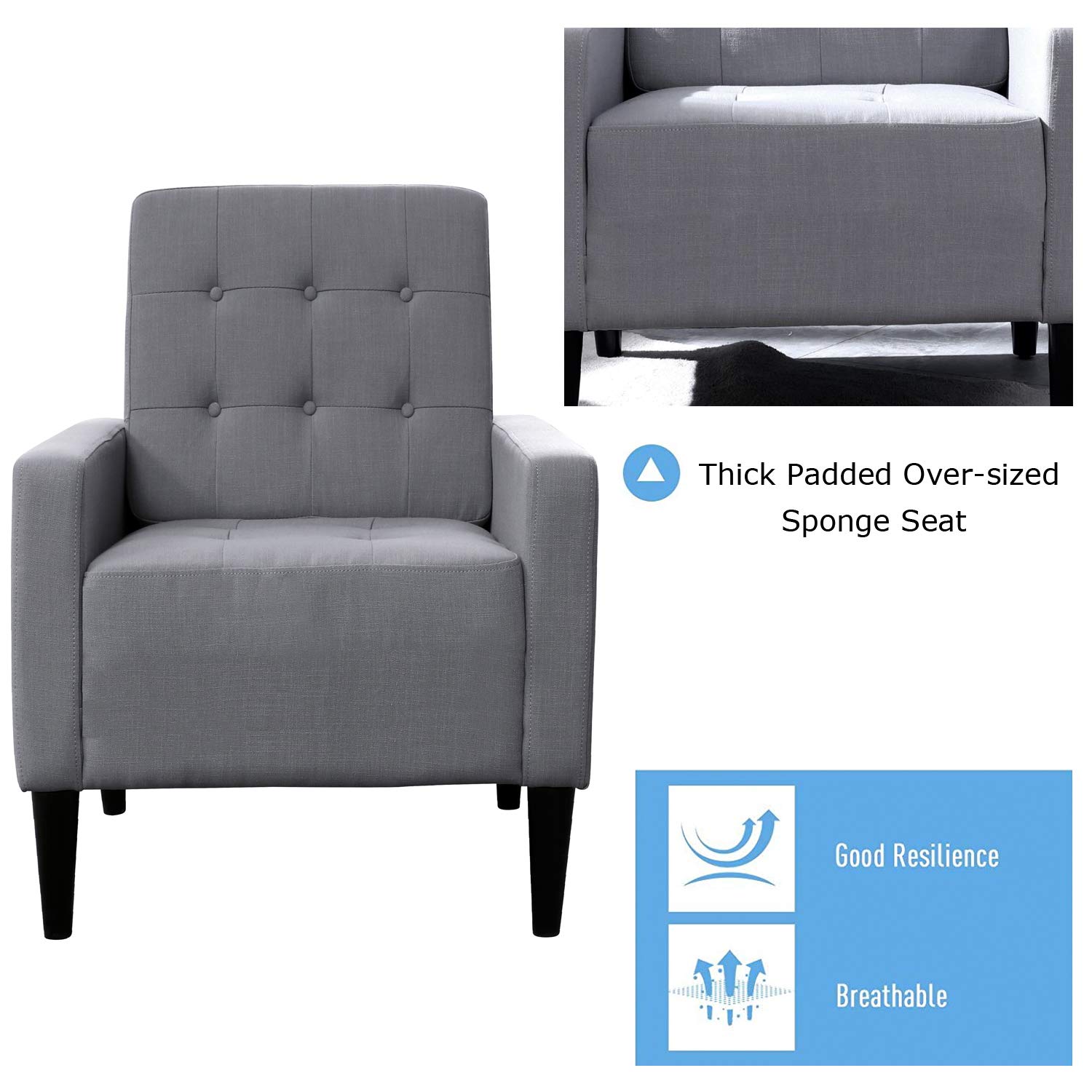 PatioFestival Accent Chair Arm Chair Single Sofa Comfy Living Room Furniture Modern Mid-Century Fabric Armchair for Home Bedroom Office