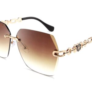 FEISEDY Classic Rimless Sunglasses Women Metal Frame Diamond Cutting Lens Sun Glasses B2567