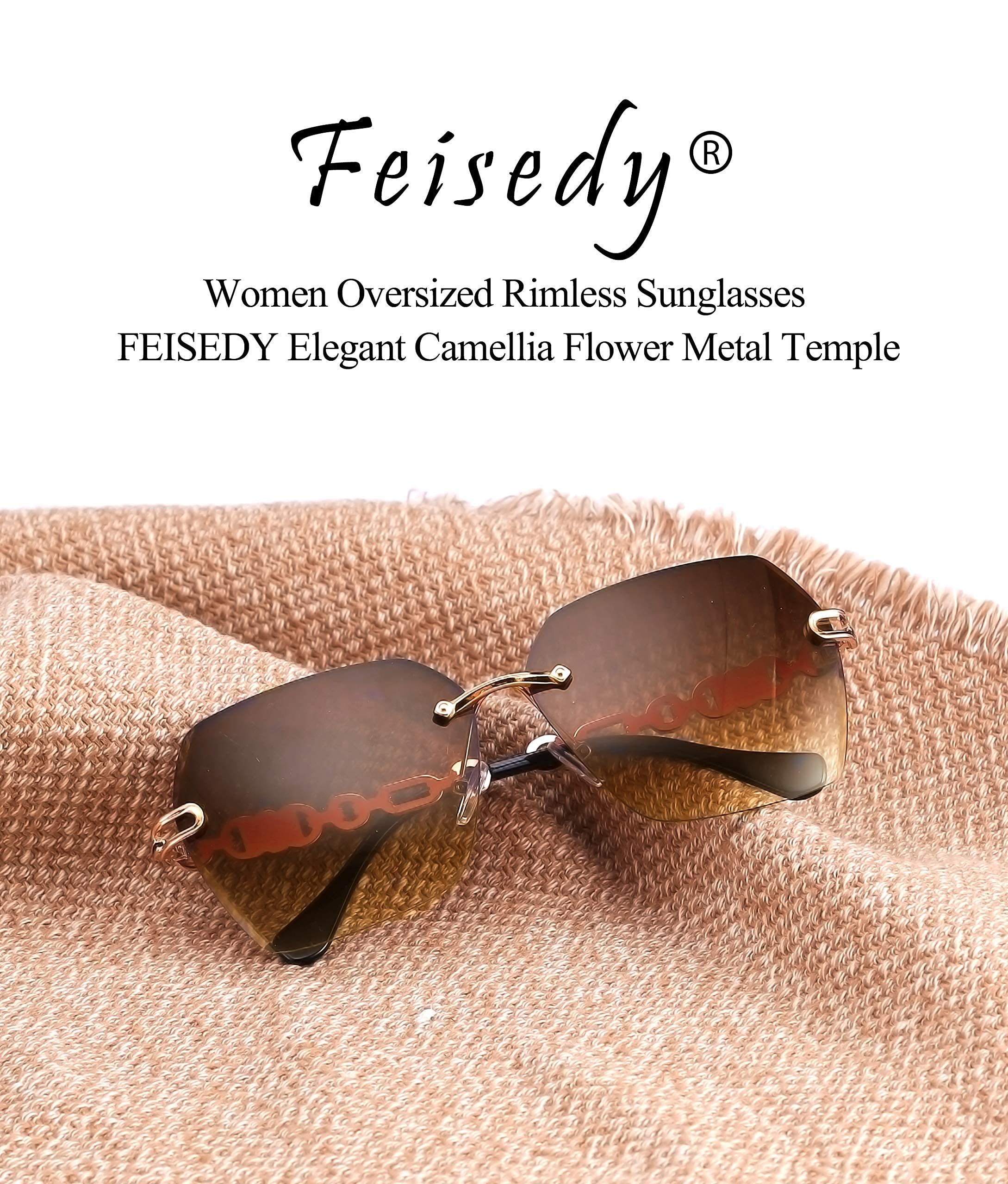 FEISEDY Classic Rimless Sunglasses Women Metal Frame Diamond Cutting Lens Sun Glasses B2567