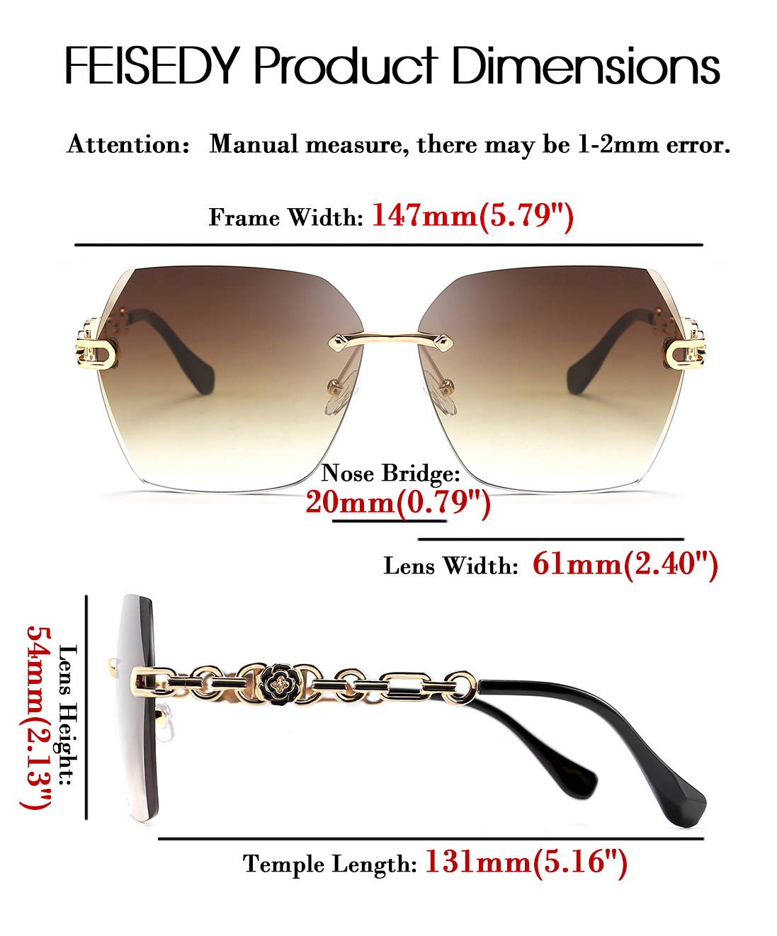 FEISEDY Classic Rimless Sunglasses Women Metal Frame Diamond Cutting Lens Sun Glasses B2567