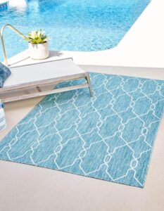 unique loom outdoor trellis collection area rug - links trellis (9' x 12' rectangle, light aqua/ ivory)