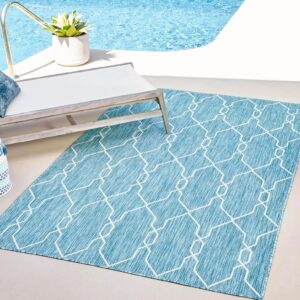 Unique Loom Outdoor Trellis Collection Area Rug - Links Trellis (9' x 12' Rectangle, Light Aqua/ Ivory)