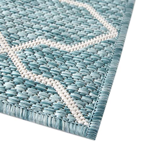 Unique Loom Outdoor Trellis Collection Area Rug - Links Trellis (9' x 12' Rectangle, Light Aqua/ Ivory)