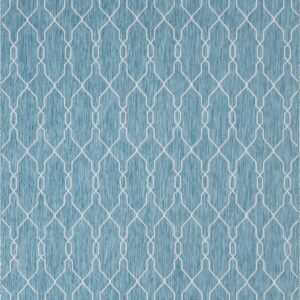 Unique Loom Outdoor Trellis Collection Area Rug - Links Trellis (9' x 12' Rectangle, Light Aqua/ Ivory)