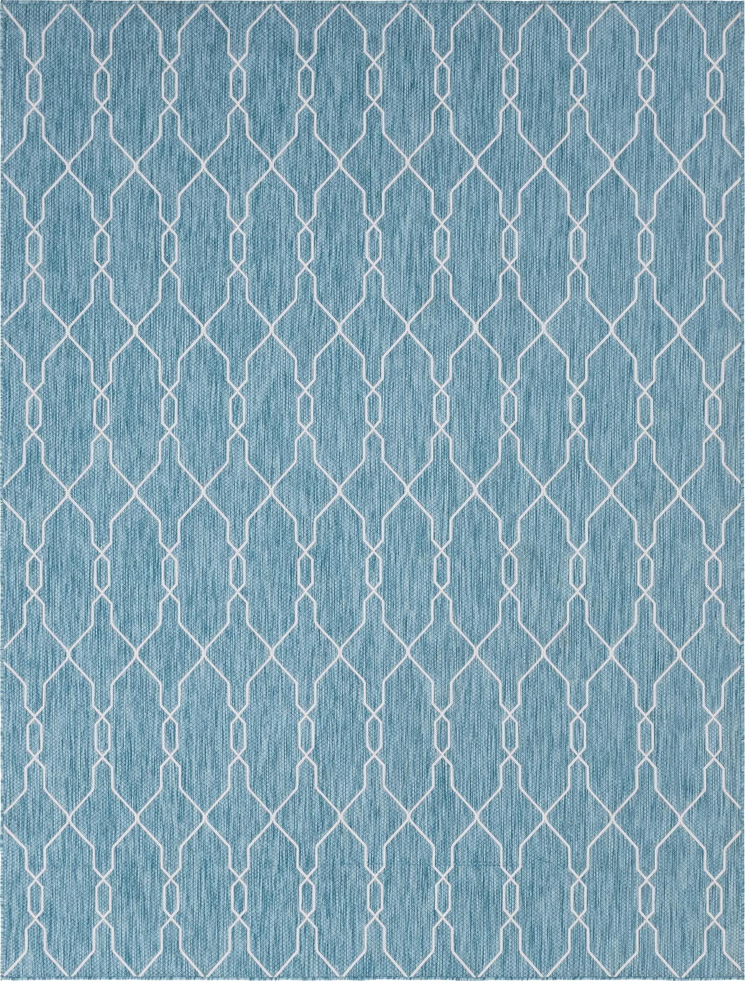 Unique Loom Outdoor Trellis Collection Area Rug - Links Trellis (9' x 12' Rectangle, Light Aqua/ Ivory)