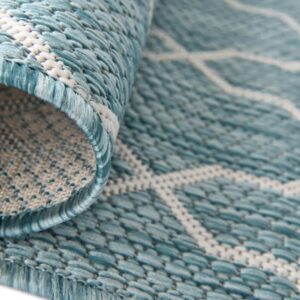 Unique Loom Outdoor Trellis Collection Area Rug - Links Trellis (9' x 12' Rectangle, Light Aqua/ Ivory)