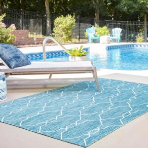 Unique Loom Outdoor Trellis Collection Area Rug - Links Trellis (9' x 12' Rectangle, Light Aqua/ Ivory)