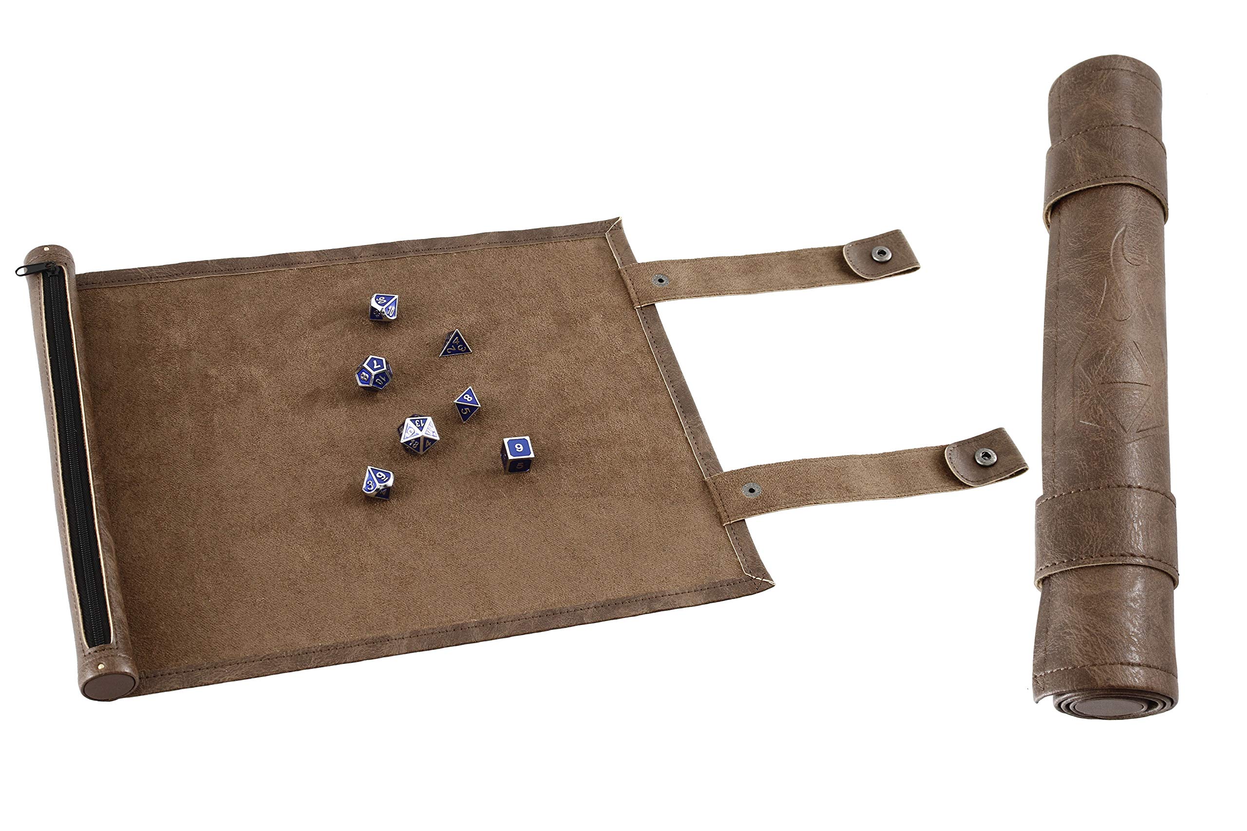 Forged Dice Co Scroll Dice Tray and Rolling Mat with Zippered Dice Holder - Storage Pouch Holds up to 14 Metal or Plastic Polyhedral Dice - Compatible with DND and Dungeons & Dragons Game Dice