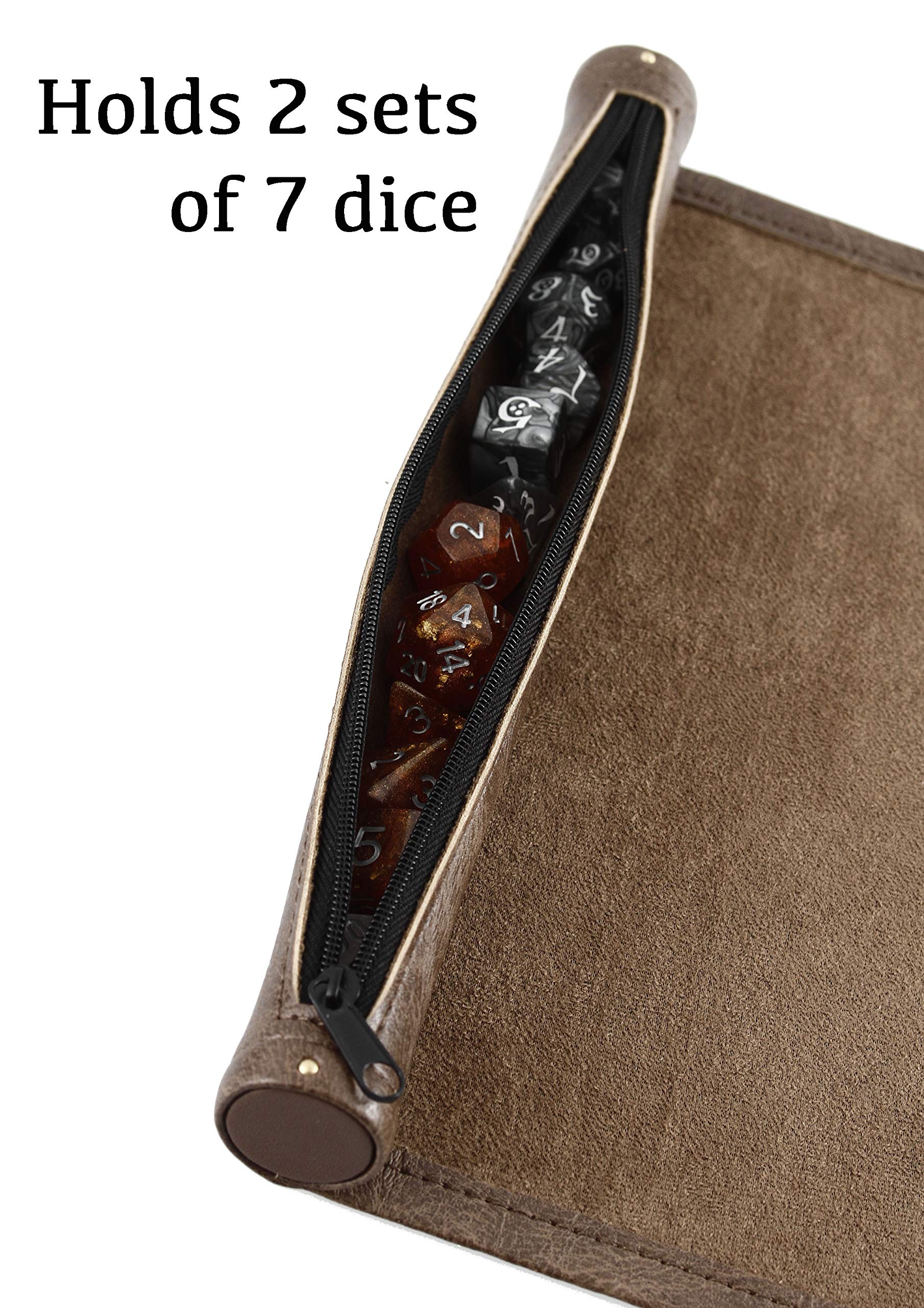 Forged Dice Co Scroll Dice Tray and Rolling Mat with Zippered Dice Holder - Storage Pouch Holds up to 14 Metal or Plastic Polyhedral Dice - Compatible with DND and Dungeons & Dragons Game Dice