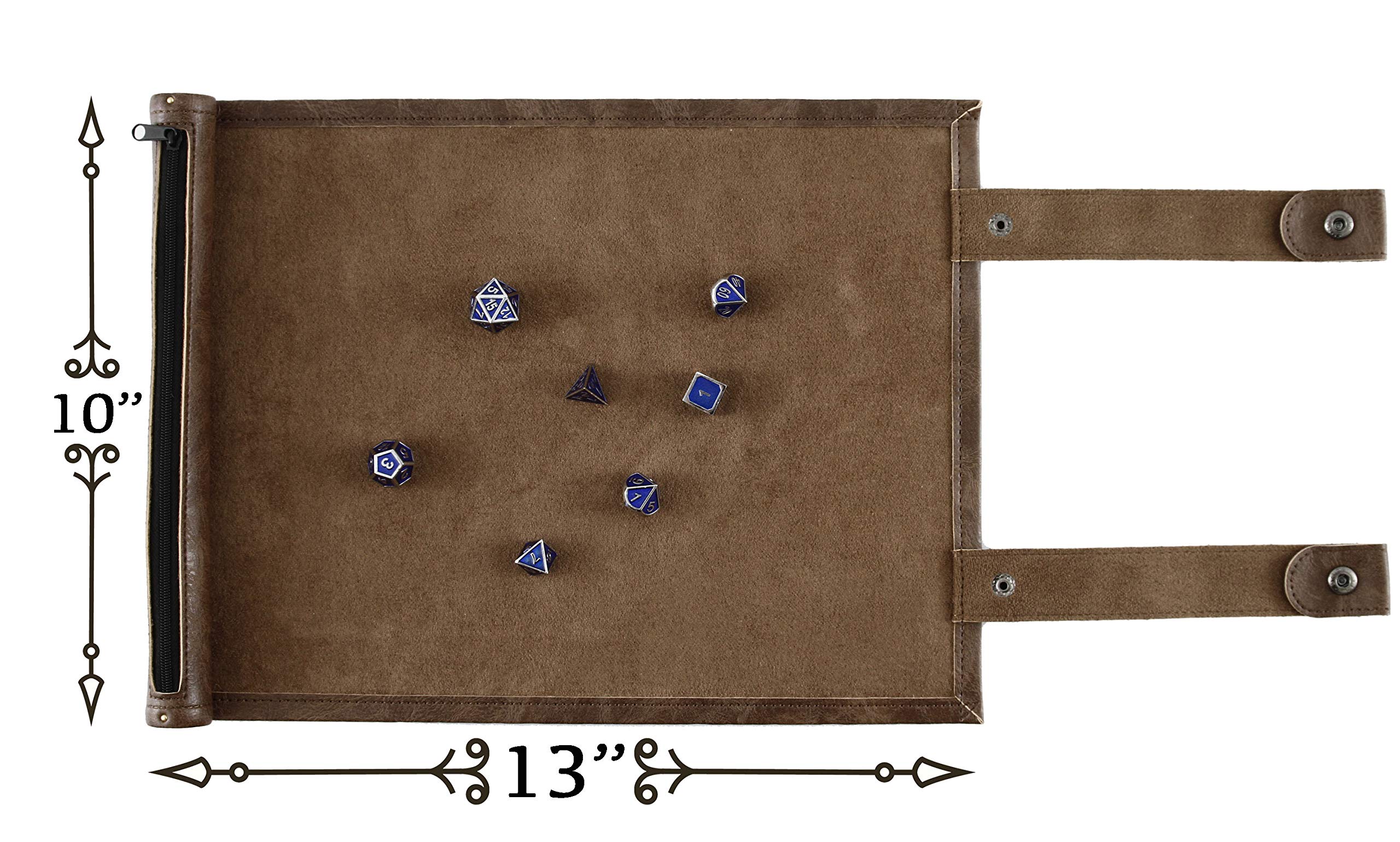 Forged Dice Co Scroll Dice Tray and Rolling Mat with Zippered Dice Holder - Storage Pouch Holds up to 14 Metal or Plastic Polyhedral Dice - Compatible with DND and Dungeons & Dragons Game Dice