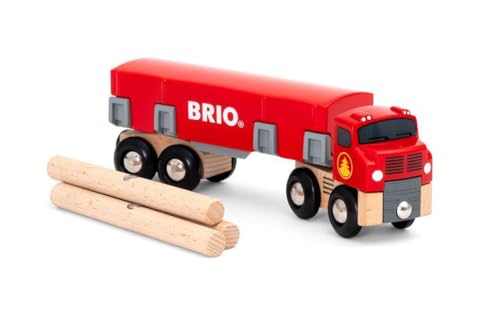 BRIO World 33657 - Lumber Truck - 6 Piece Wooden Toy Train for Kids Ages 3 and Up, Grey