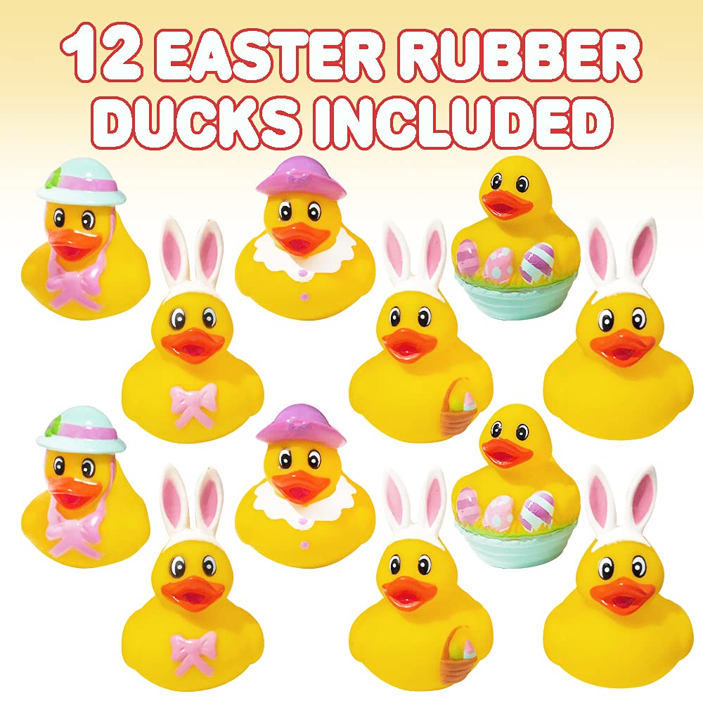 ArtCreativity 2.5 Inch Assorted Easter Rubber Duckies for Kids, Pack of 12, Mini Duck Surprise Toys for Filling Easter Eggs, Easter Party Favors, Egg Hunt Supplies, Easter Themed Bath Tub Toys