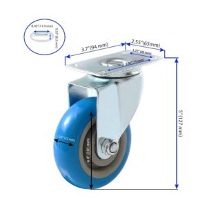 8 Pack 4 Inch Combo Caster Swivel Plate 4 w/Brake & 4 Plate Heavy Duty on Blue PU Wheels with Heavy Duty Screws