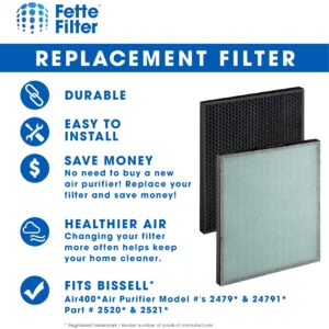 Fette Filter - Air Purifier Replacement Filter Set Compatible with Bissell Air400 Air Purifier Model #'s 2479 & 24791 Compare to Part # 2520 and 2521. Combo Pack (1Hepa Filter & 1 Carbon Filter)