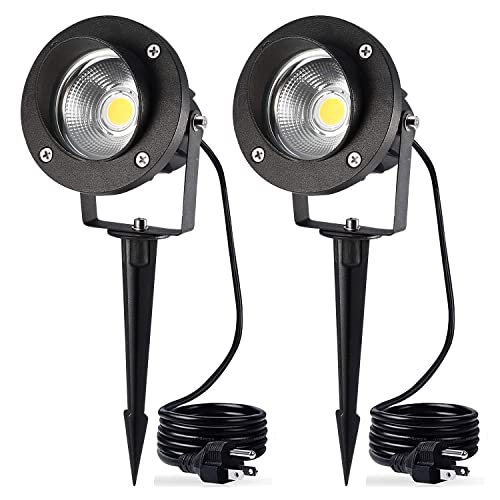 LCARED LED Landscape Lighting High Power 18W Outdoor Garden Lights,120V AC,Warm White Waterproof Spotlights for Yard,Patio,Lawn,Wall, Flood,Driveway,Tree Flag Light,Metal Ground Stake (2 Packs)