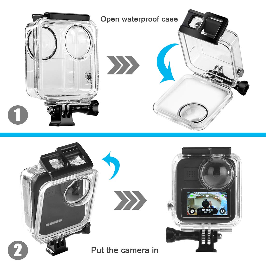 Waterproof Housing Case for GoPro Max, 45M/ 148FT Underwater Protective Diving Case Shell with Quick Release Mount Accessories for Go Pro Max Action Camere (Gopro Max housing)