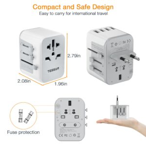 TESSAN Universal Power Adapter, International Plug Adapter with 4 USB Outlets, Travel Worldwide Essentials, All in 1 Wall Charger Converter for UK EU Europe Ireland AU (Type C/G/A/I) Grey