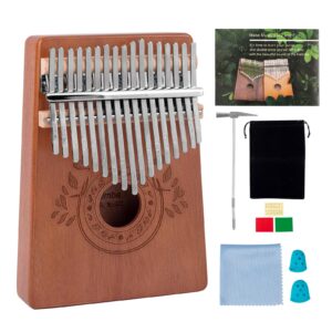 kalimba thumb piano 17 keys instrument: portable mbira finger pianos musical gifts for kids adults beginners - mahogany wood handheld piano with tune hammer, music book