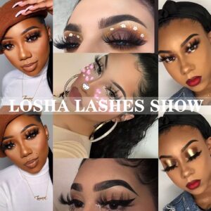 Losha 25mm Lashes 3D Faux Mink Lashes Fluffy Volume Eyelashes Thick Crossed Luxurious Soft Wispy Lashes Pack 4 Pairs Dramatic Eye Makeup (45A)