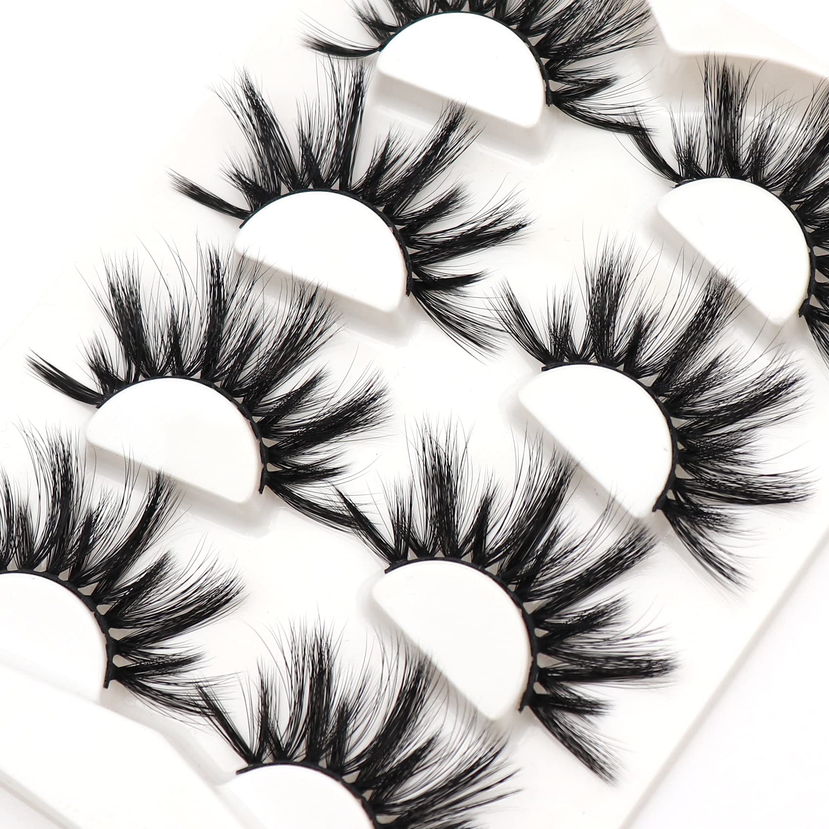 Losha 25mm Lashes 3D Faux Mink Lashes Fluffy Volume Eyelashes Thick Crossed Luxurious Soft Wispy Lashes Pack 4 Pairs Dramatic Eye Makeup (45A)