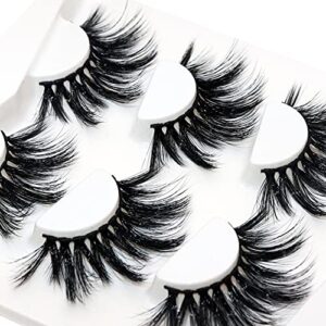 Losha 25mm Lashes 3D Faux Mink Lashes Fluffy Volume Eyelashes Thick Crossed Luxurious Soft Wispy Lashes Pack 4 Pairs Dramatic Eye Makeup (45A)