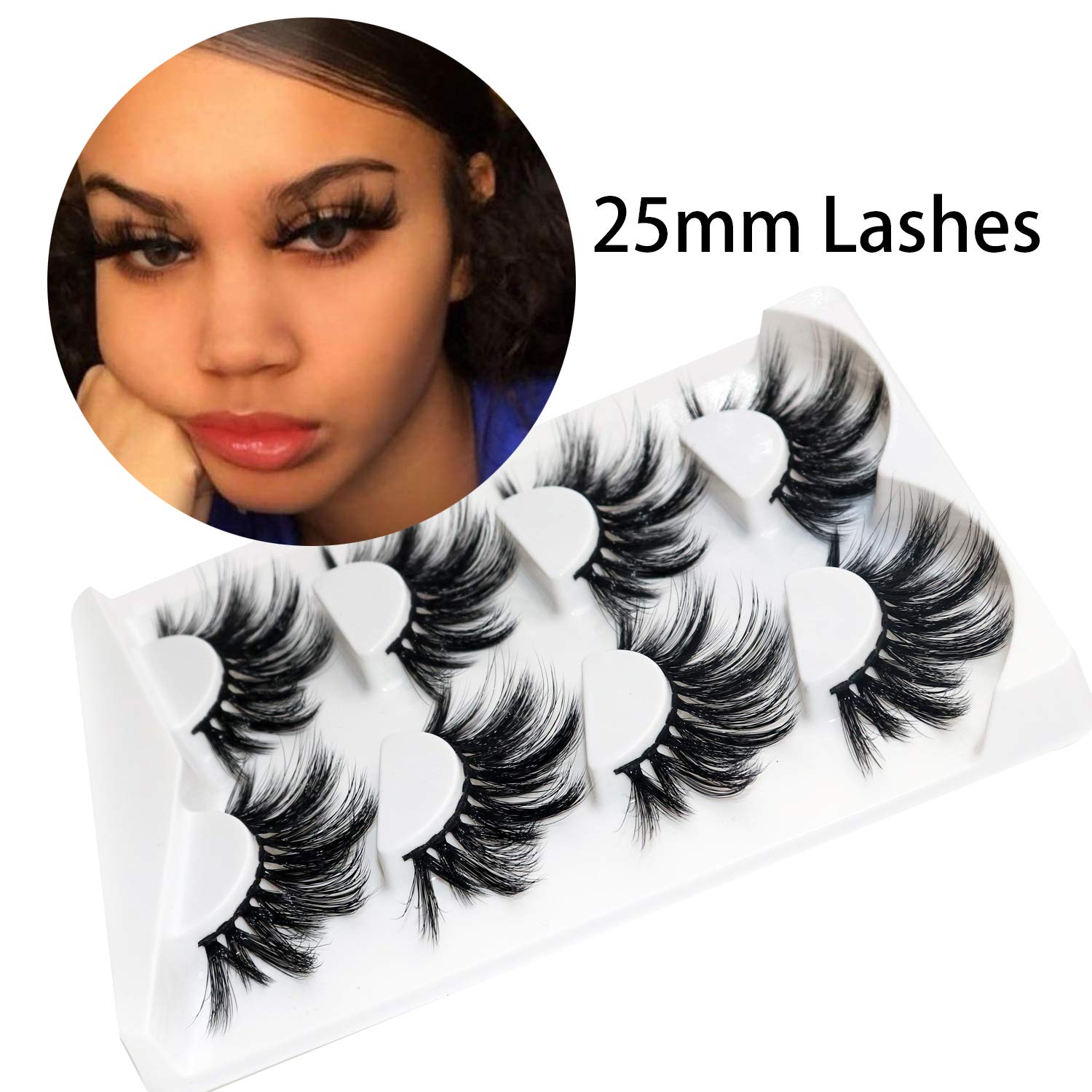 Losha 25mm Lashes 3D Faux Mink Lashes Fluffy Volume Eyelashes Thick Crossed Luxurious Soft Wispy Lashes Pack 4 Pairs Dramatic Eye Makeup (45A)