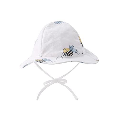 pureborn Unisex Baby Cotton Sun Hat Wide Brims with Straps Bucket Hat Cartoon Bees 3-6 Months