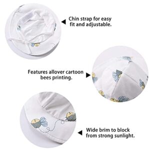 pureborn Unisex Baby Cotton Sun Hat Wide Brims with Straps Bucket Hat Cartoon Bees 3-6 Months